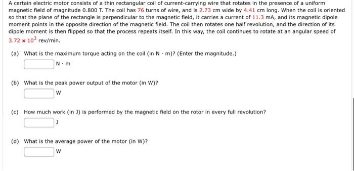 Solved A certain electric motor consists of a thin | Chegg.com