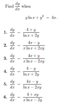 Solved Find dy/dx when y ln x + y2 = 4x. dy/dx = 4 + y/lnx | Chegg.com