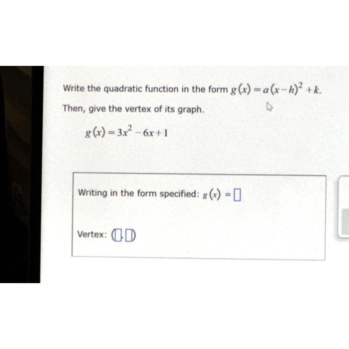 Solved Write the quadratic function in the form | Chegg.com