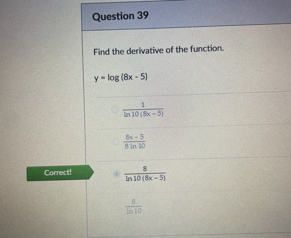 Solved Question 39Find the derivative of the | Chegg.com