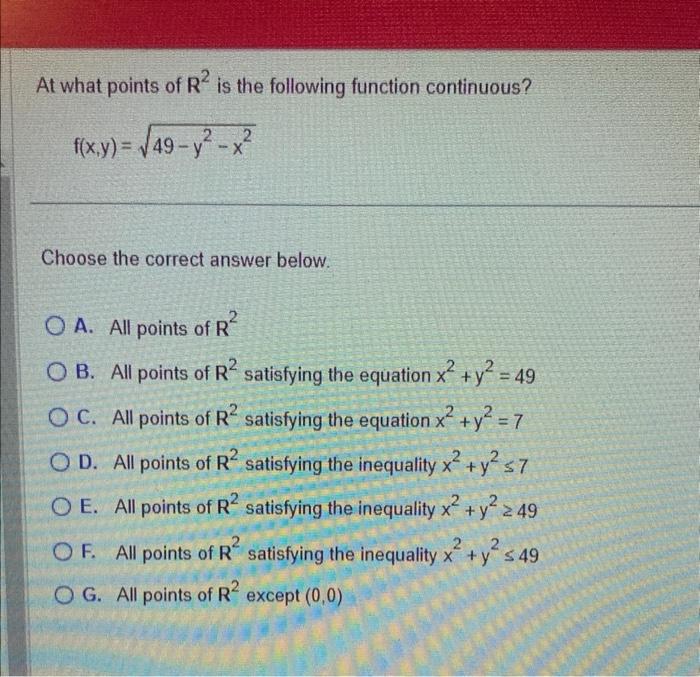 Solved At what points of R2 is the following function | Chegg.com