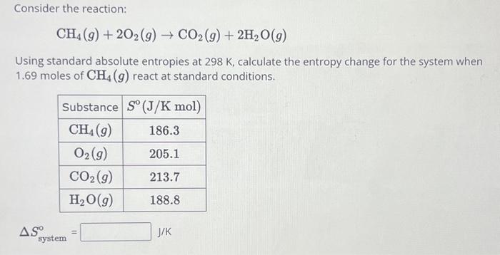 Solved Consider The Reaction Ch4 G 2o2 G →co2 G 2h2o G