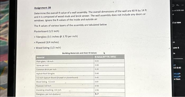 Solved Assignment 3B Determine the overall R-value of a wall | Chegg.com