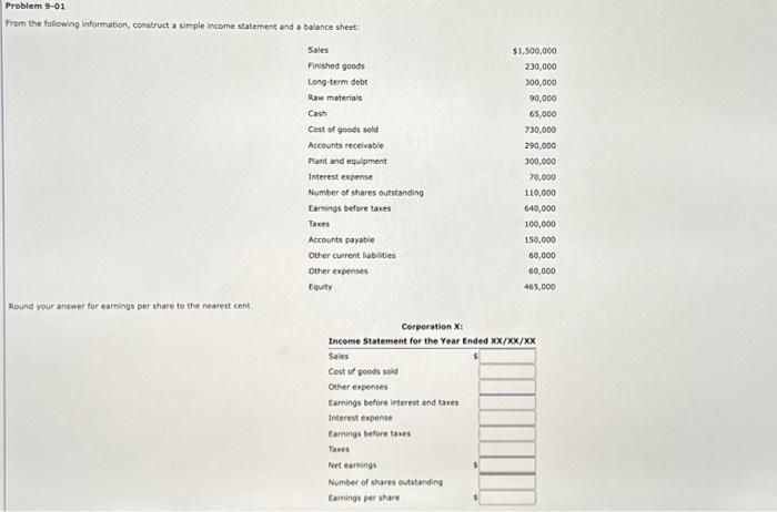 Solved From the following information, construct a simple | Chegg.com