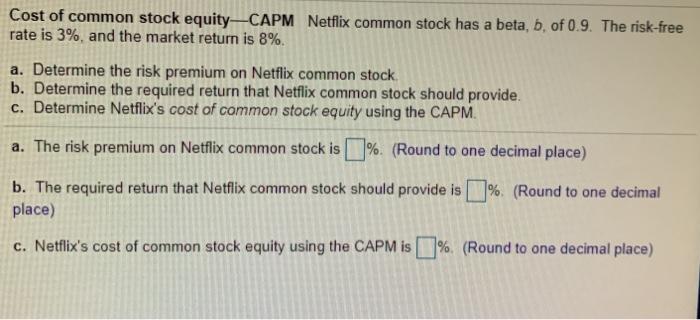 Solved Cost of common stock equity-CAPM Netflix common stock | Chegg.com