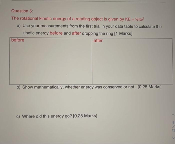 Question 5: The rotational kinetic energy of a | Chegg.com