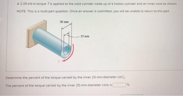 Solved A 235-KN-m torque Tis applied to the solid cylinder | Chegg.com