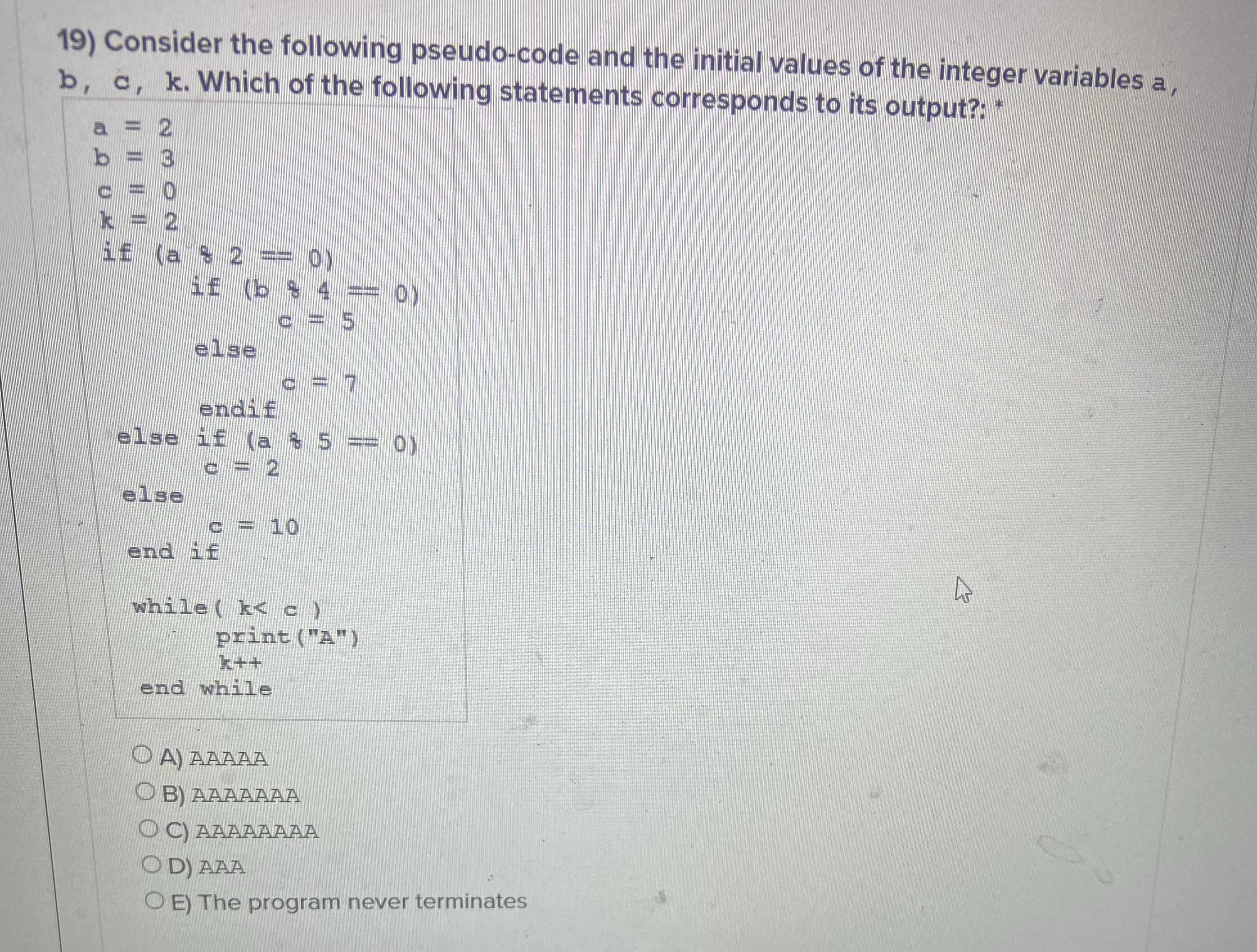 Solved Consider the following pseudo-code and the initial | Chegg.com