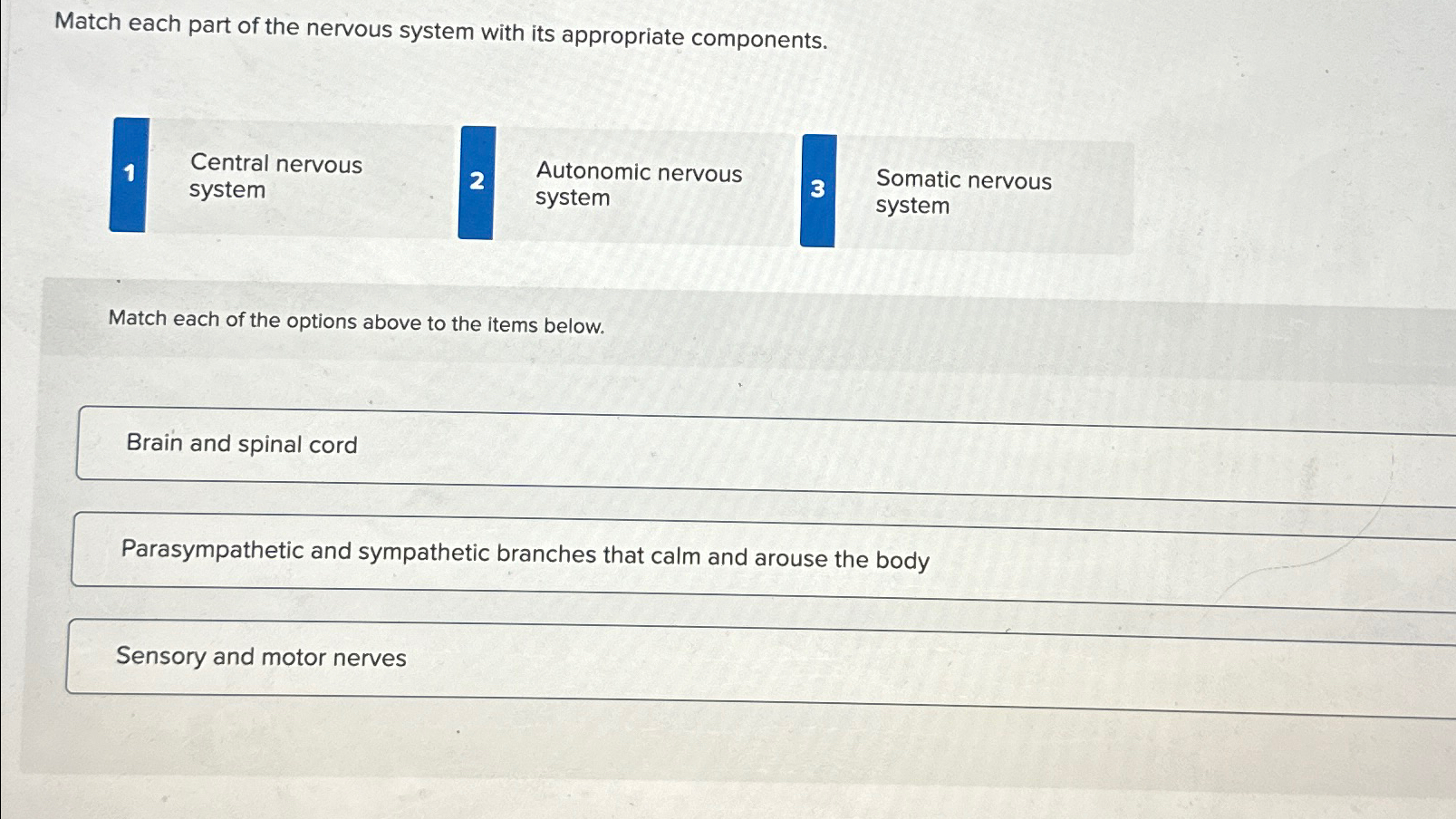 Solved Match each part of the nervous system with its | Chegg.com