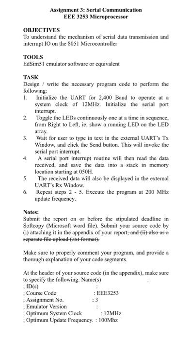 1. Assignment 3: Serial Communication EEE 3253 | Chegg.com