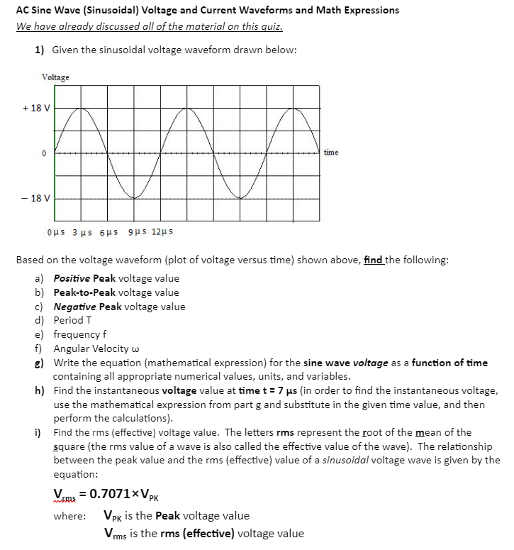 Solved AC Sine Wave (Sinusoidal) Voltage and Current | Chegg.com