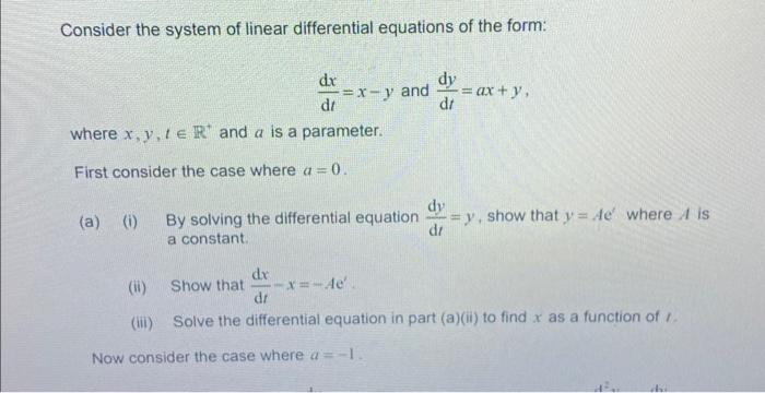 Solved Consider the system of linear differential equations | Chegg.com