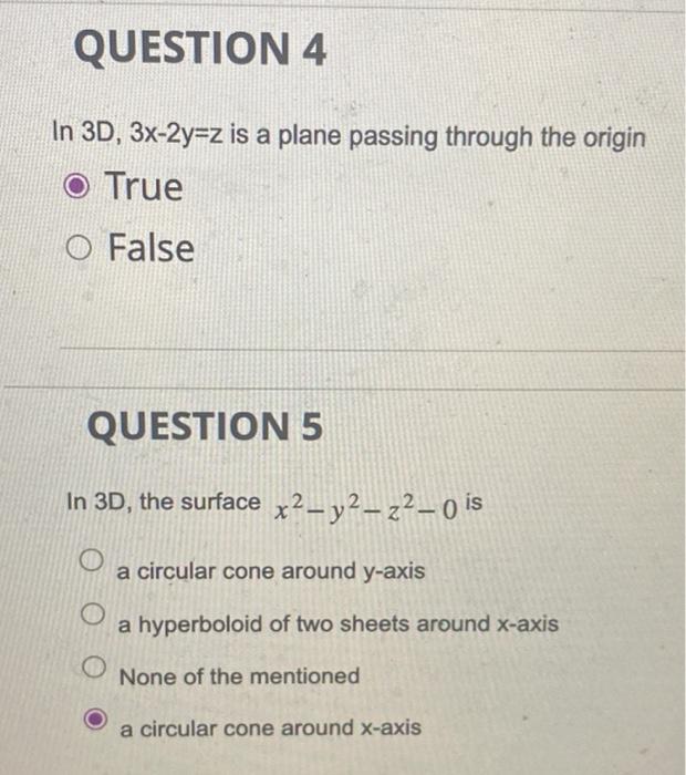 Solved In 3D,3x−2y=z is a plane passing through the origin | Chegg.com