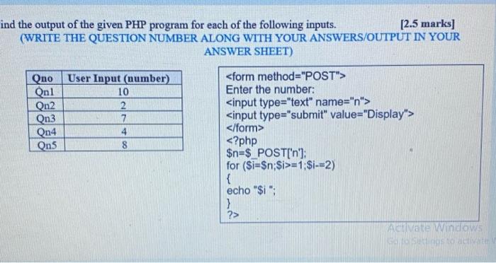 Solved ind the output of the given PHP program for each of | Chegg.com