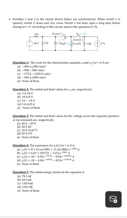 Solved • Switches 1 and 2 in the circuit shown below are | Chegg.com