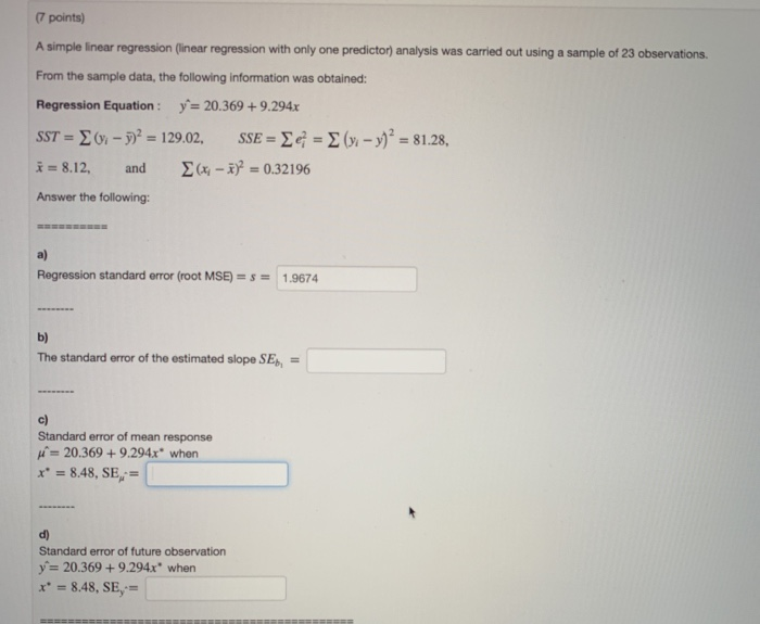 Solved (7 points) A simple linear regression (linear | Chegg.com