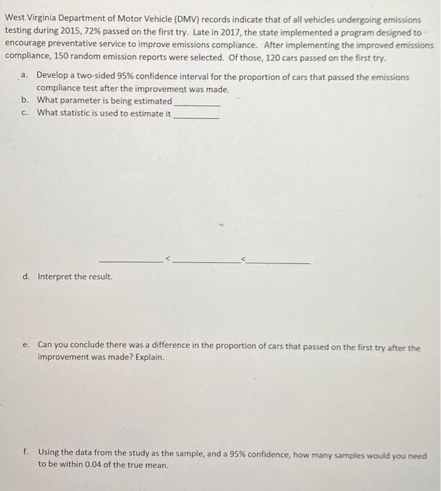 Solved West Virginia Department of Motor Vehicle (DMV) | Chegg.com