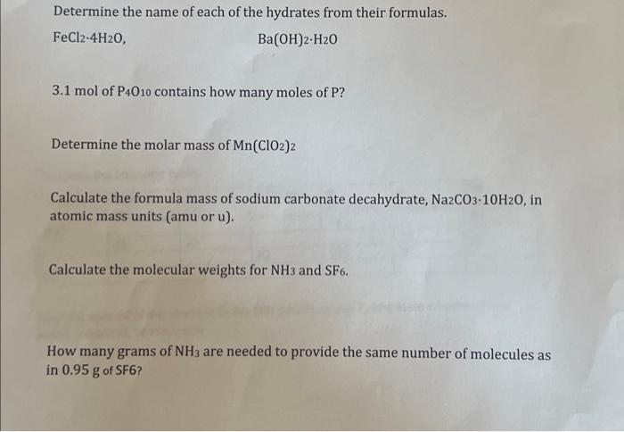 Solved Determine the name of each of the hydrates from their | Chegg.com