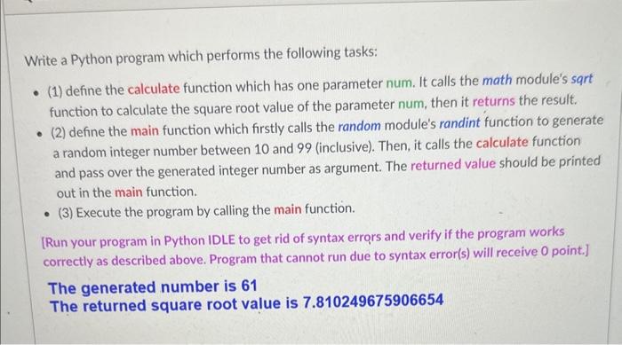 Solved Write a Python program which performs the following | Chegg.com