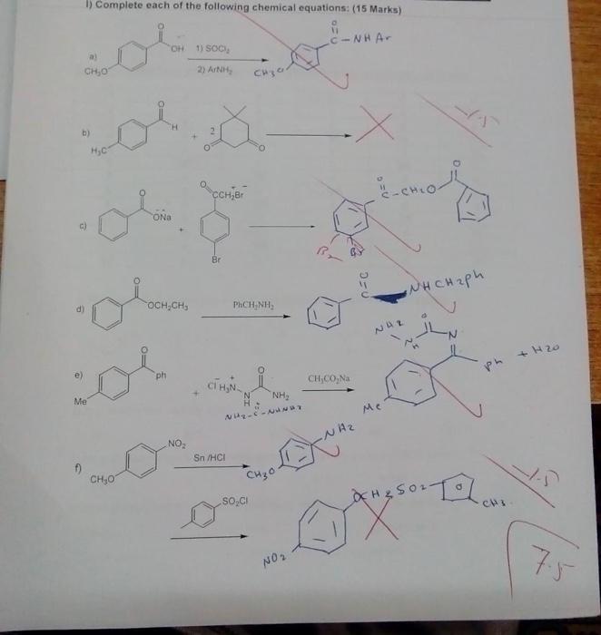 Solved 1) Complete each of the following chemical equations: | Chegg.com