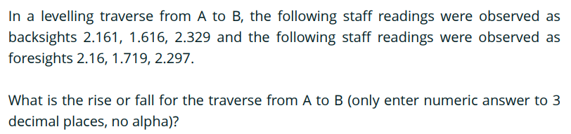 Solved In a levelling traverse from A ﻿to B, ﻿the following | Chegg.com