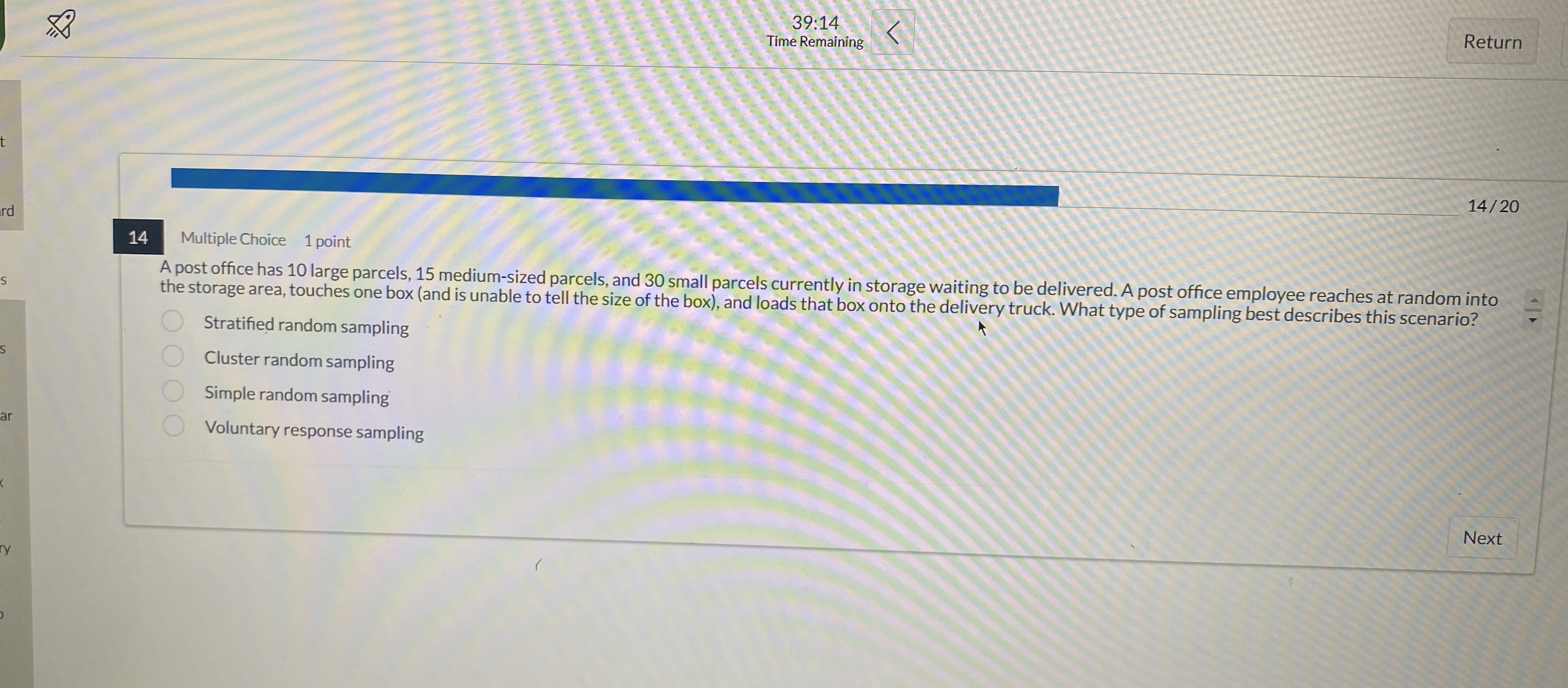 Solved 39:14Time Remaining14Multiple Choice1 ﻿pointA post | Chegg.com