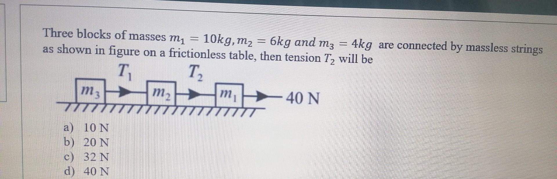 Solved Three blocks of masses m1 = 10kg, m2 = 6kg and mz = | Chegg.com