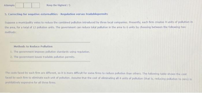 Solved 5. Correcting for negative externalities - Regulation | Chegg.com