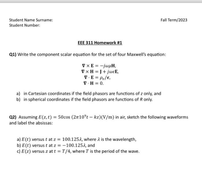 Solved Student Name Surname: Fall Term/2023 Student Number: | Chegg.com