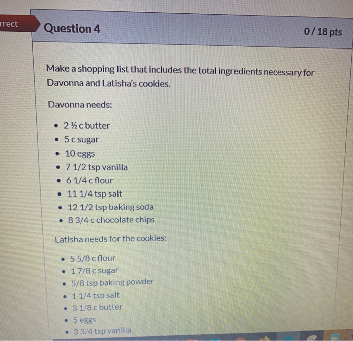 Solved Rrect Question 4 018 Pts Make A Shopping List That 3612