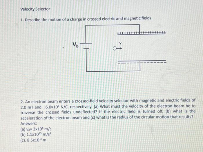 Solved 1. Describe the motion of a charge in crossed | Chegg.com