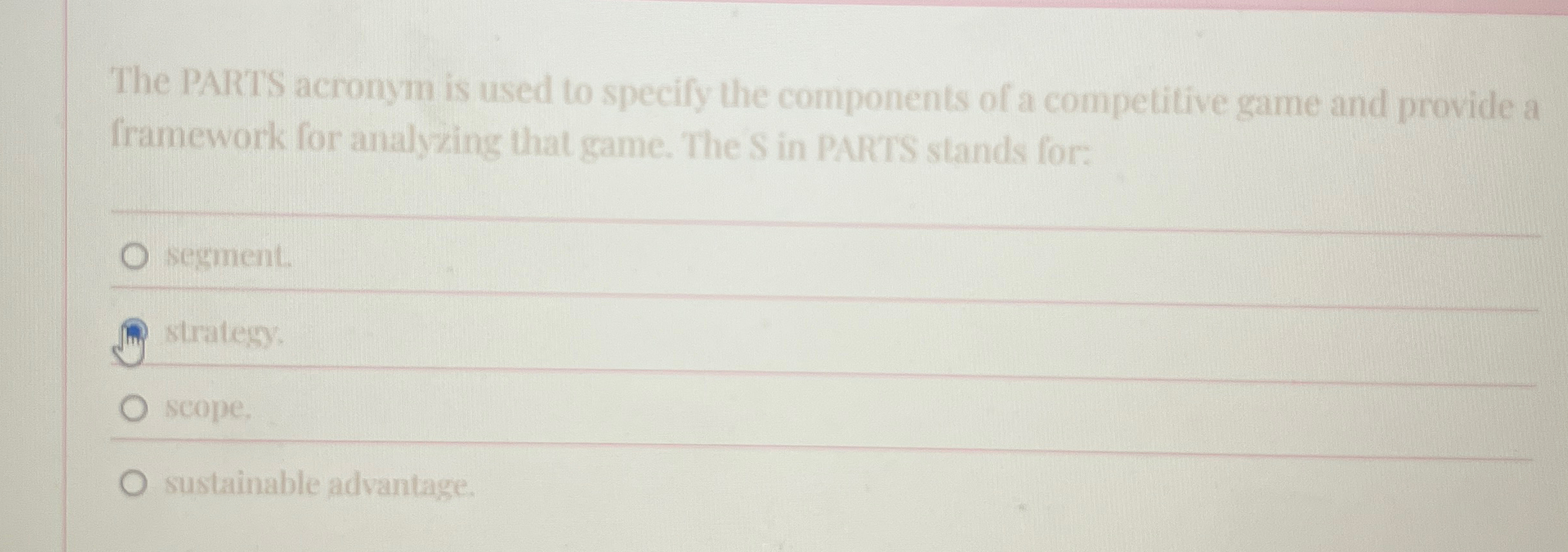 Solved The PARTS acronym is used to specify the components | Chegg.com