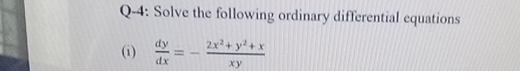 Q-4: Solve the following ordinary differential | Chegg.com