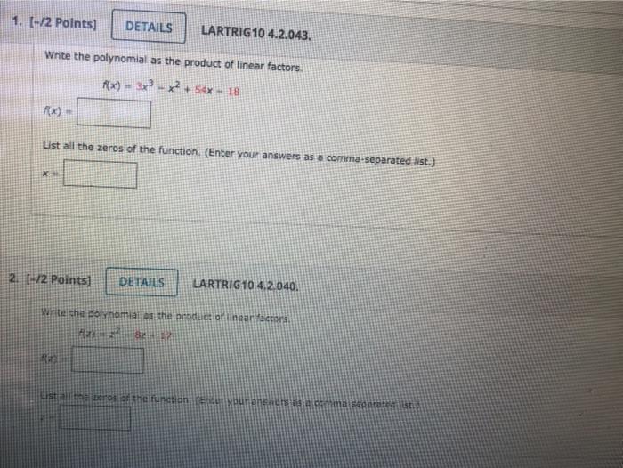 Solved 1. 1-12 Points) DETAILS LARTRIG10 4.2.043. Write the | Chegg.com Solved 1. 1-12 Points) DETAILS LARTRIG10 4.2.043. Write the | Chegg.com