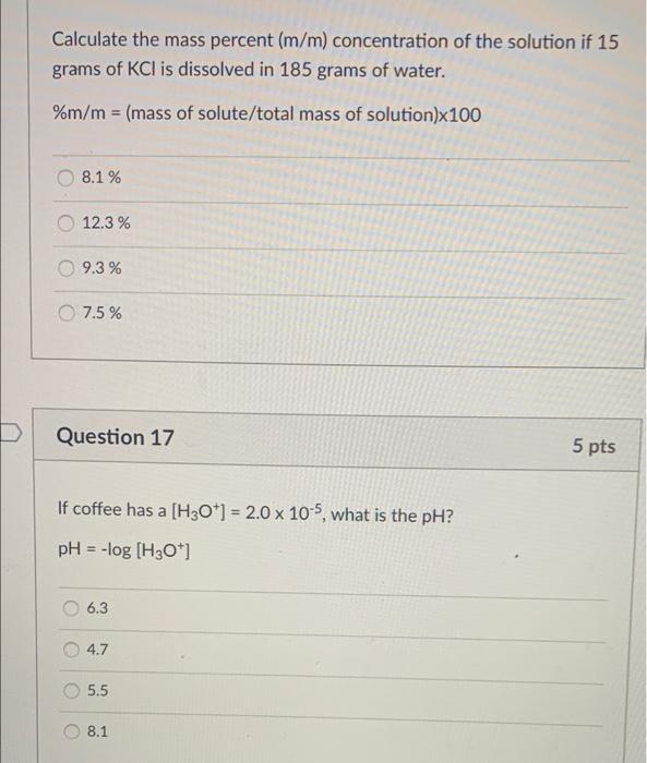 Solved Calculate the mass percent (m/m) concentration of the | Chegg.com