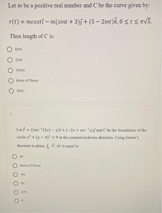 Solved Let m be a positive real number and C be the curve | Chegg.com
