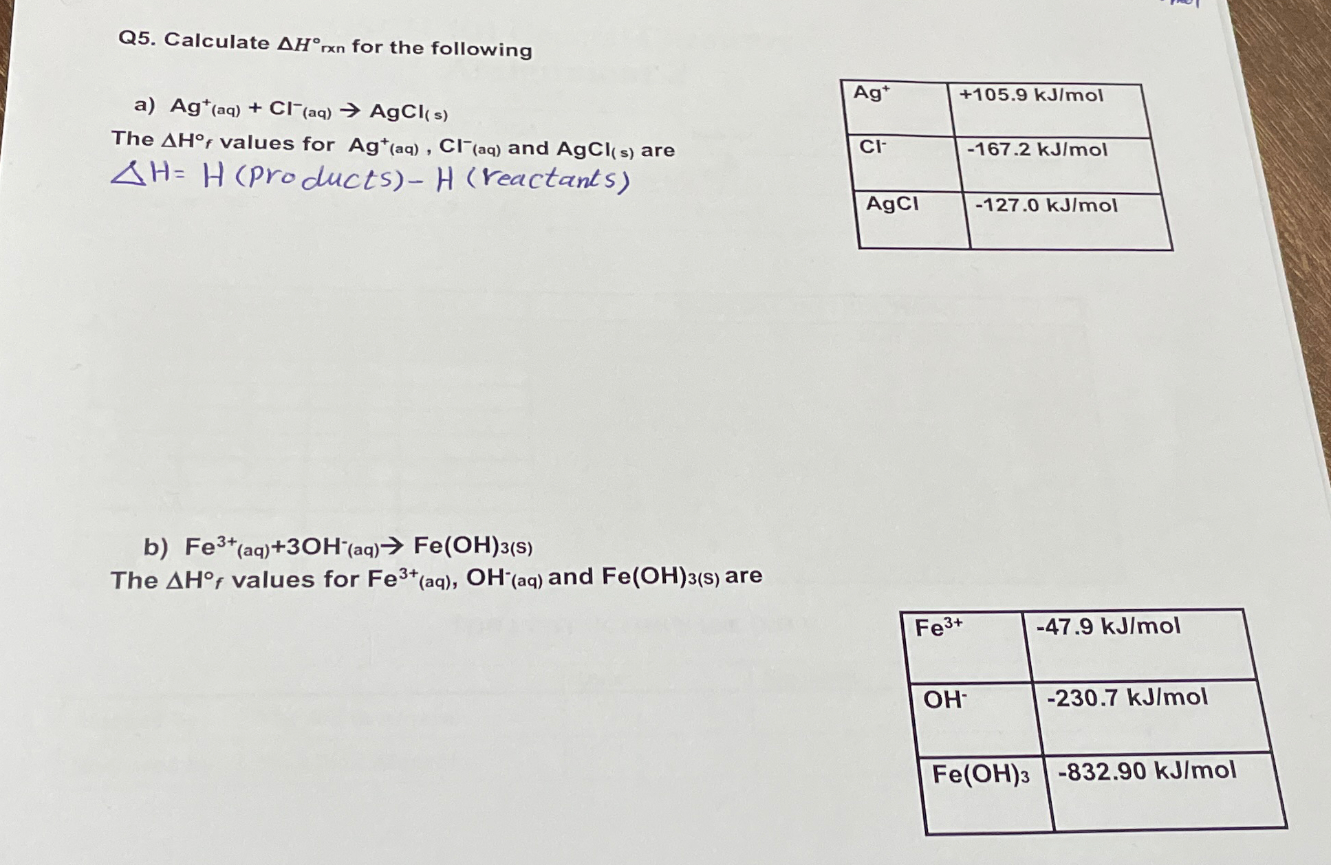 Solved Q5. ﻿Calculate ΔH°?r×n ﻿for the followinga) | Chegg.com