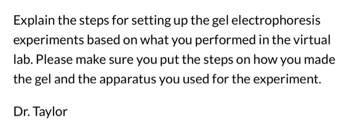 Solved Explain the steps for setting up the gel | Chegg.com