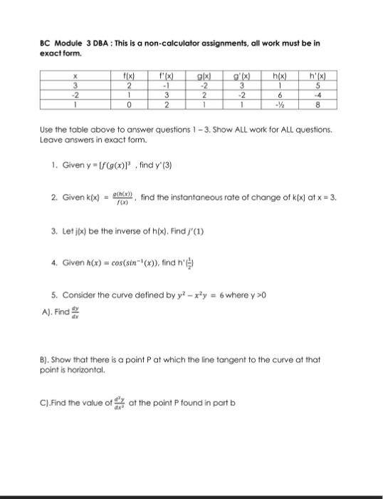 Solved BC Module 3 DBA : This is a non-calculator | Chegg.com