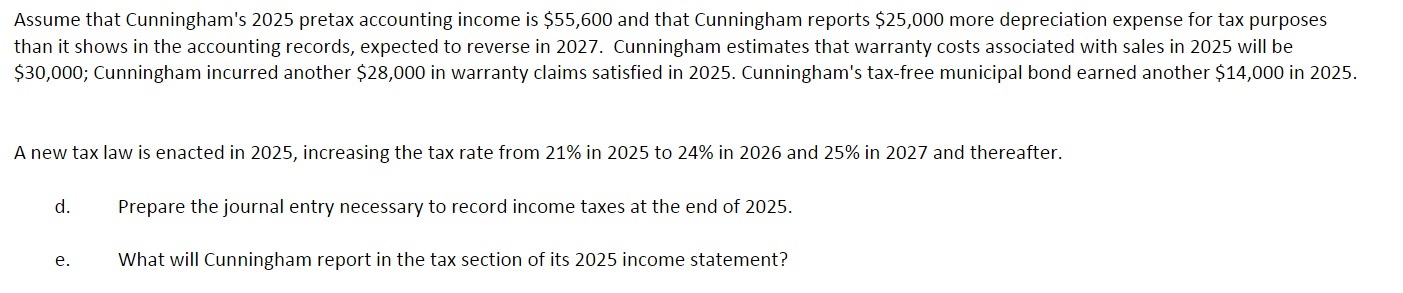 Solved Assume that Cunningham's 2025 ﻿pretax accounting | Chegg.com