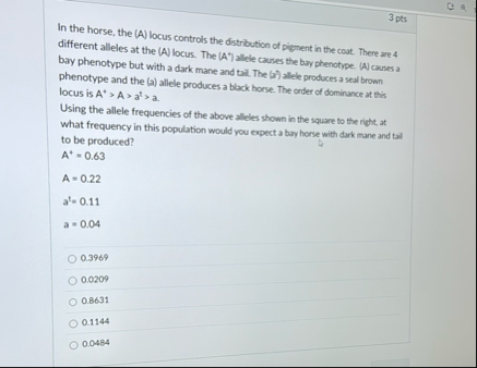 Solved 3 ﻿ptsIn the horse, the (A) ﻿locus controls the | Chegg.com