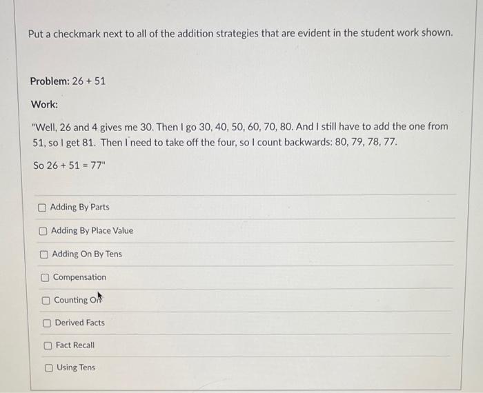Solved put a checkmark next to all of the addition | Chegg.com