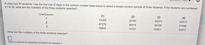 Solved A class has 50 students. Use the first row of digits | Chegg.com