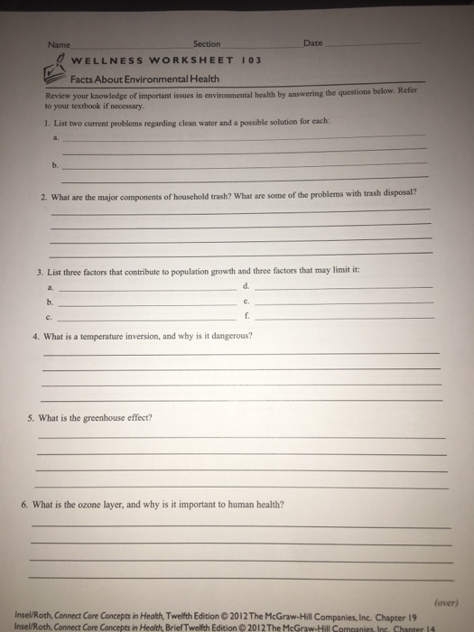 Solved: Name Section WELLNESS WORKSHEET 86 Facts About The... | Chegg.com