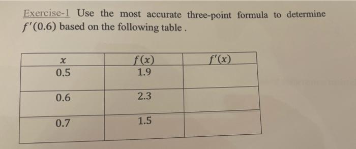 Solved Exercise-1 Use the most accurate three-point formula | Chegg.com