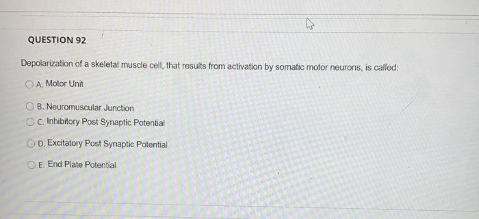 Solved 4 QUESTION 92 Depolarization of a skeletal muscle | Chegg.com