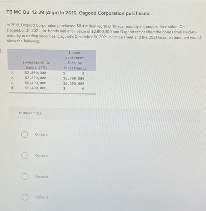 Solved TB MC Qu. 12-29 (Algo) In 2019, Osgood Corporation | Chegg.com