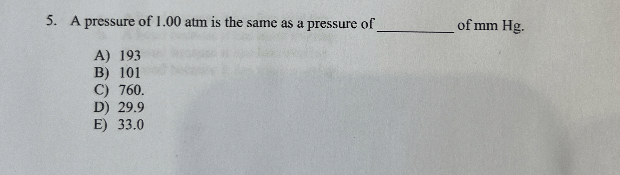 Solved A pressure of 1.00 ﻿atm is the same as a pressure of | Chegg.com