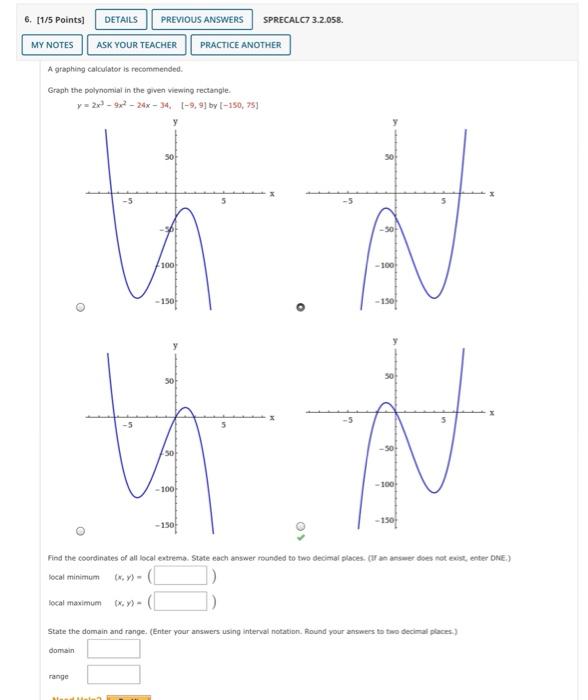 Solved 5. 10/2 points) DETAILS PREVIOUS ANSWERS SPRECALC7 | Chegg.com Solved 5. 10/2 points) DETAILS PREVIOUS ANSWERS SPRECALC7 | Chegg.com