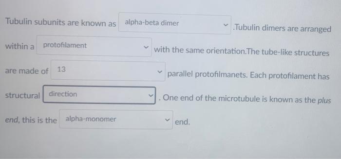 Solved Tubulin subunits are known as alpha-beta dimer V | Chegg.com